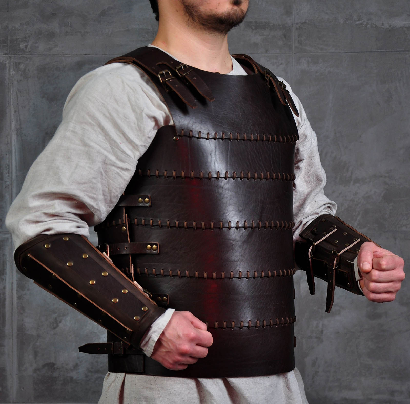 Leather bracers from armor costume in style of Bëor the Old