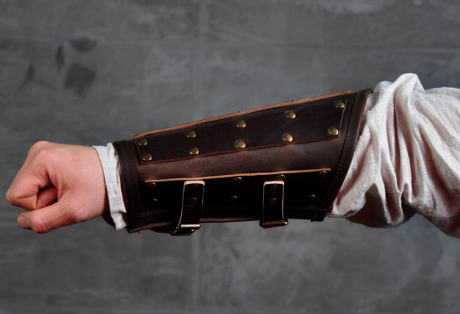 Leather bracers from armor costume in style of Bëor the Old