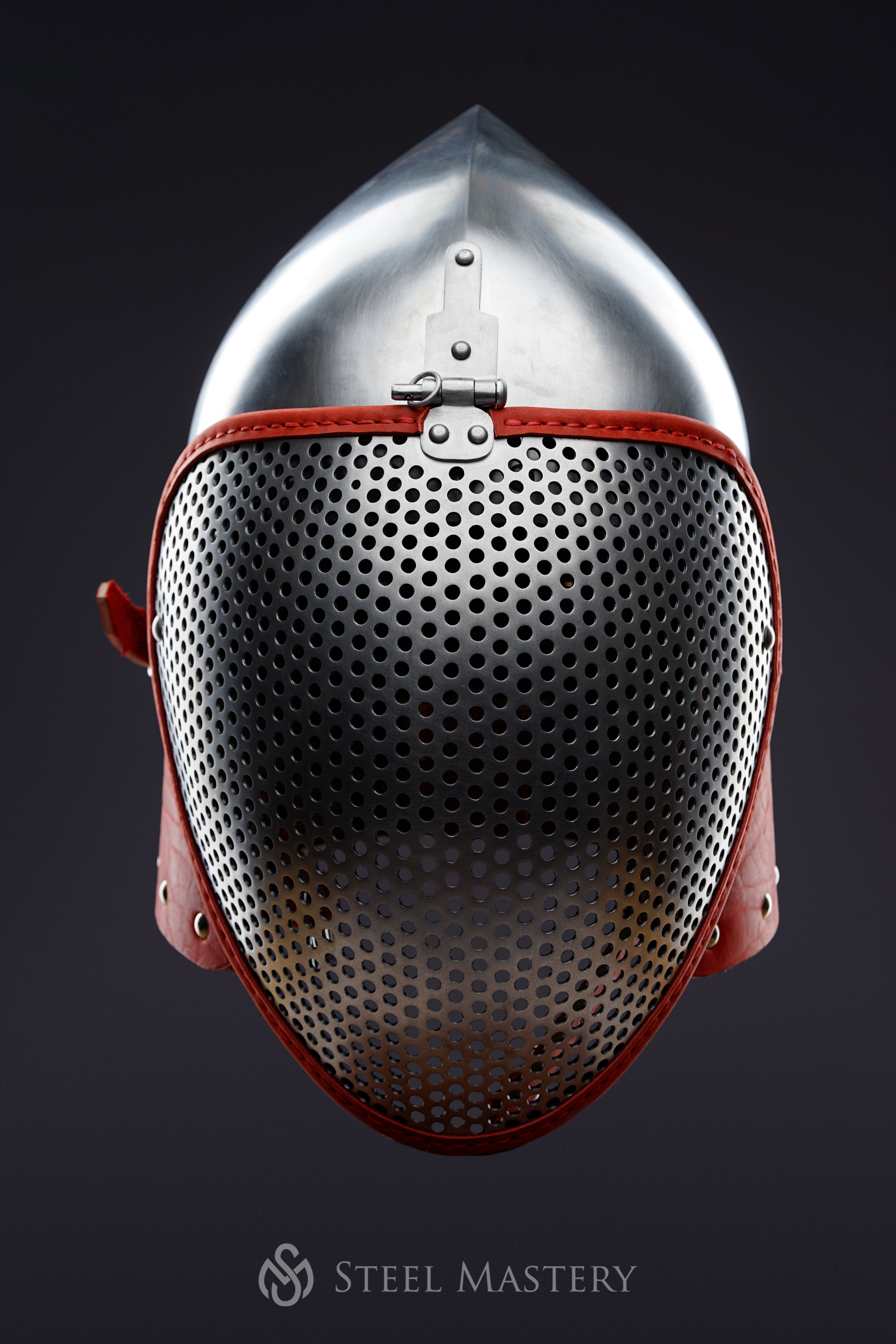 Fencing bascinet with a meshed visor for SCA/HEMA