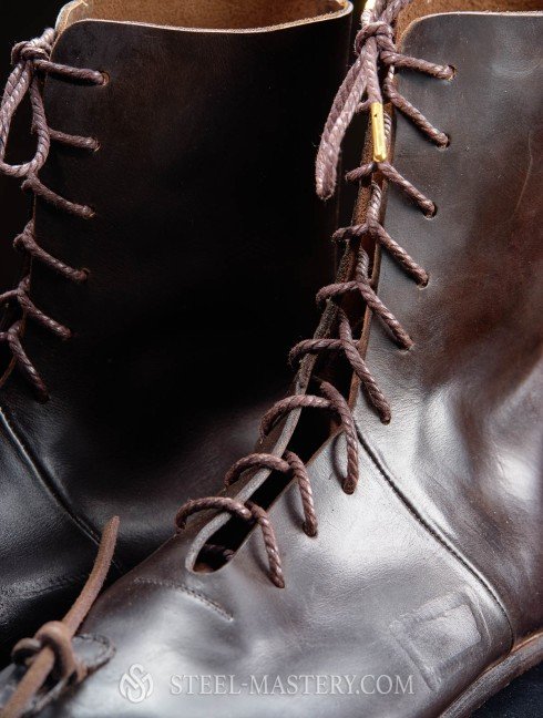 Medieval ankle boots with high lacing, 14th century